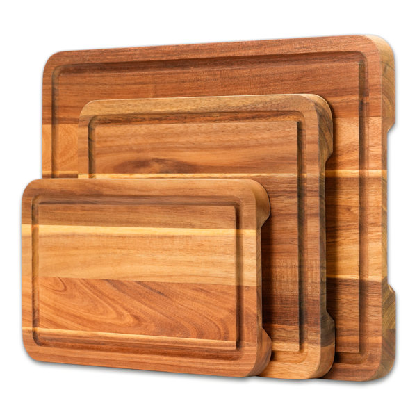 Howizz Howard 3pcs Acacia Solid Wood Cutting Board Set, Reversible Wooden Kitchen Block, Extra ...